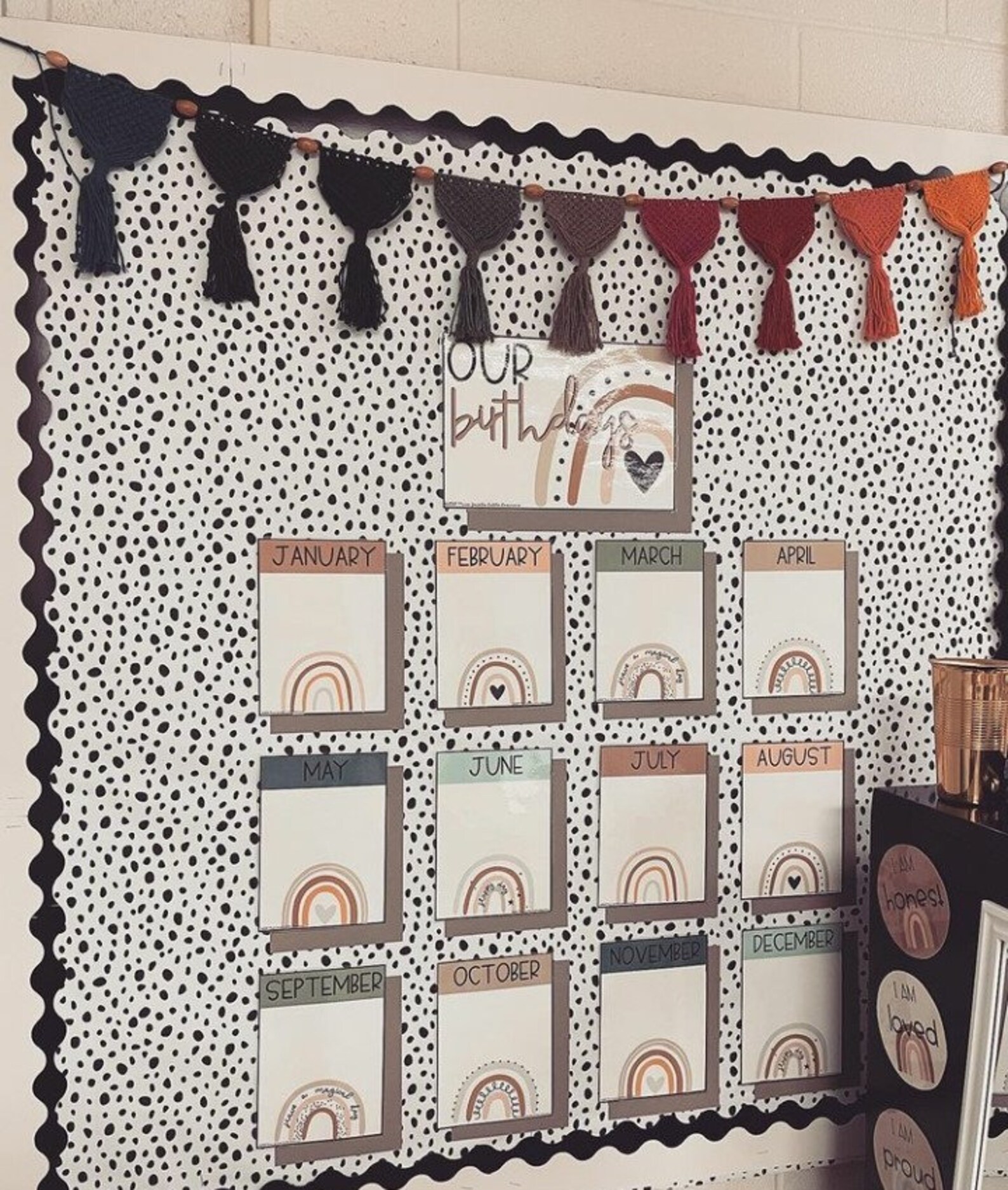 BOHO RAINBOW Birthday Chart | Editable | Neutral Rainbow Classroom ...