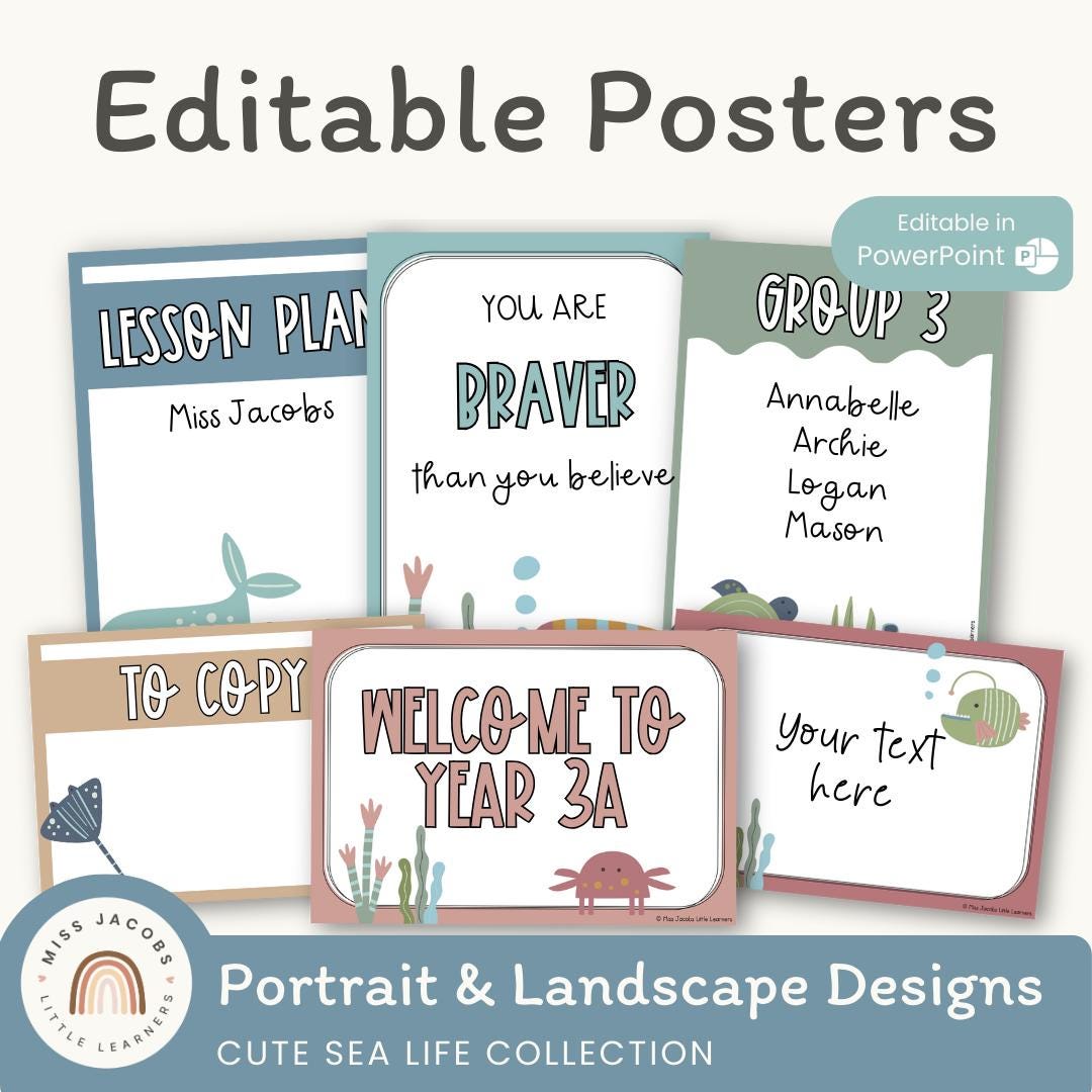 Editable Classroom Posters | Cute Sea Life Classroom Decor - Etsy