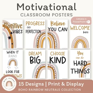Modern BOHO RAINBOW Motivational Posters | Neutral Rainbow Theme ...