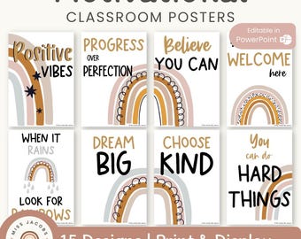 Modern BOHO RAINBOW Motivational Posters | Neutral Rainbow Theme ...