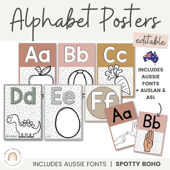 Alphabet Posters SPOTTY BOHO Classroom Decor Editable - Etsy