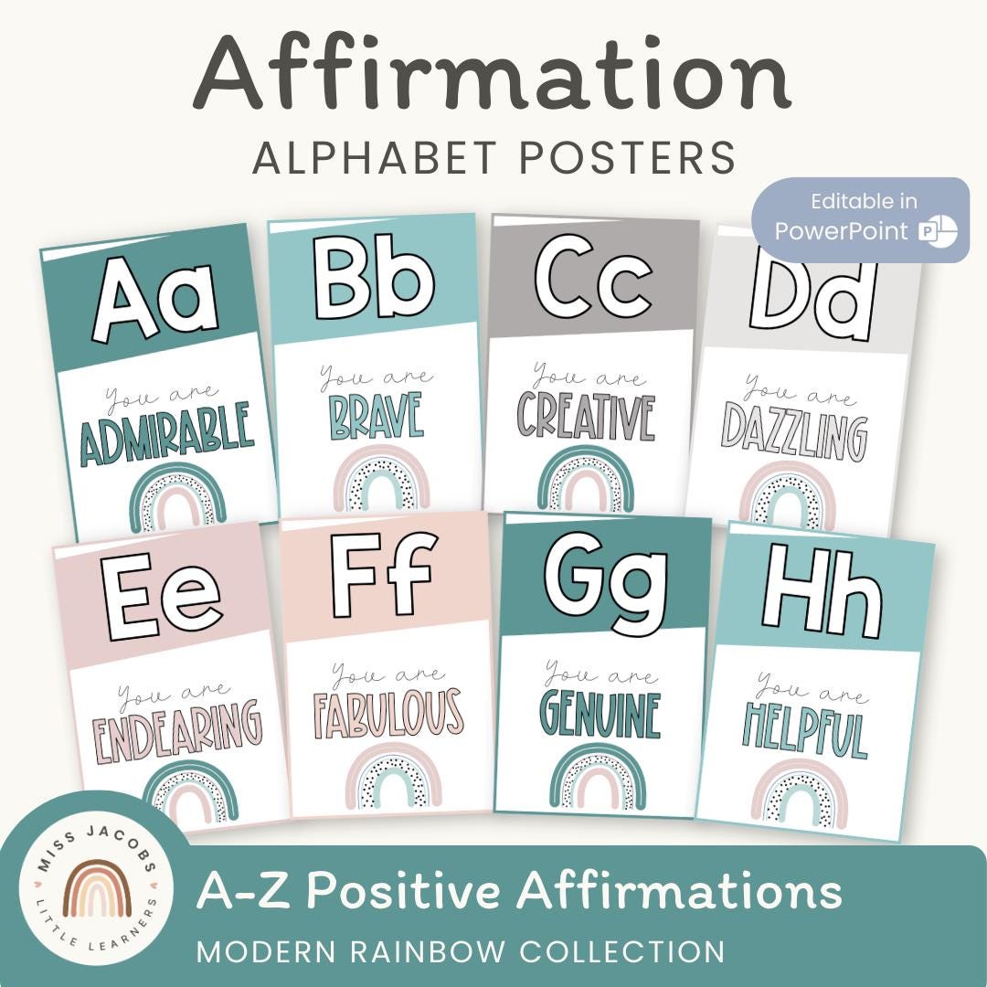 Affirmation Alphabet Poster Modern Rainbow, Calming Classroom Decor ...