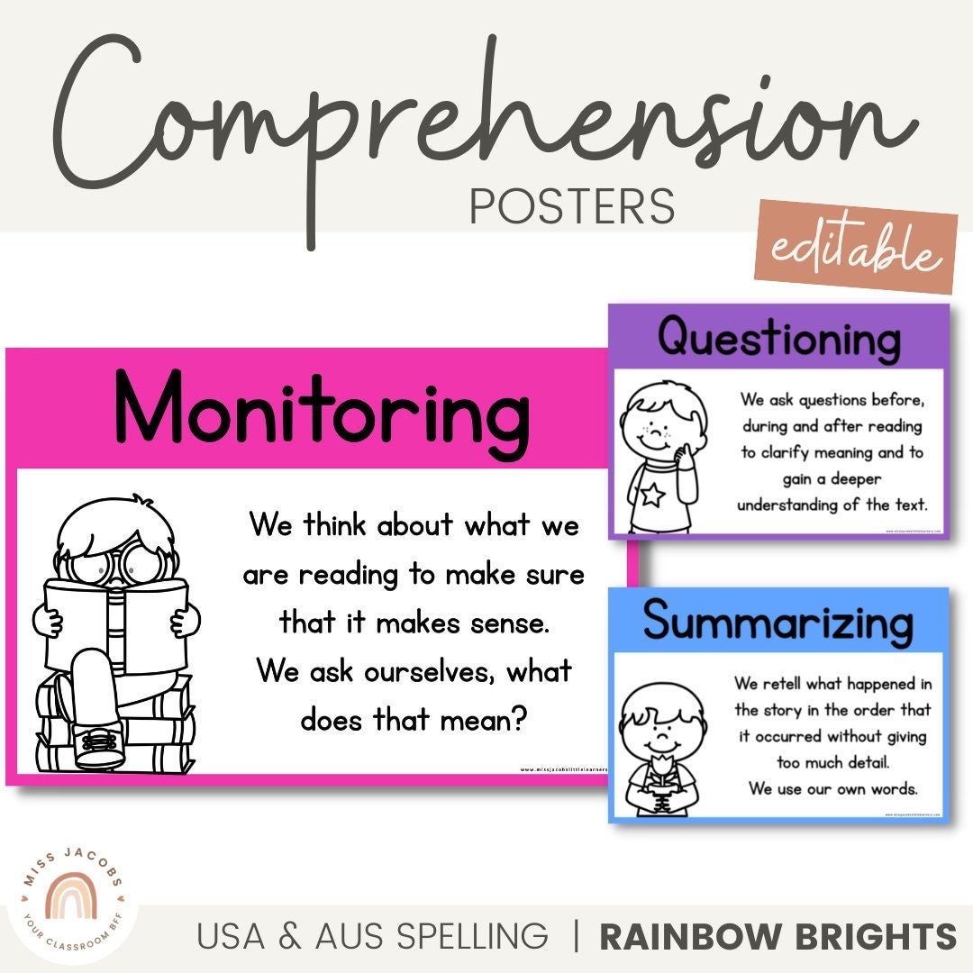 Comprehension Strategy Posters | RAINBOW BRIGHTS Classroom Decor - Etsy