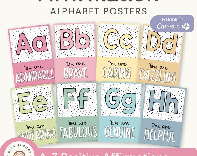 Spotty Pastel Affirmation Alphabet Posters, Rainbow Affirmations for ...