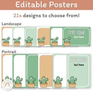 Set of 5 Classroom Essentials Decor Cactus Theme, Printable Neutral ...