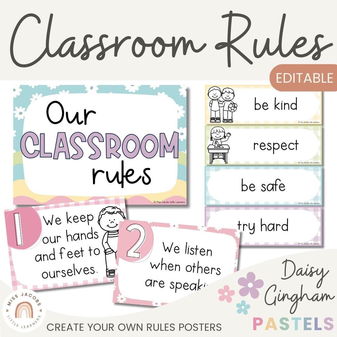 Classroom Rules Posters for Classroom Management | Daisy Gingham Pastel ...