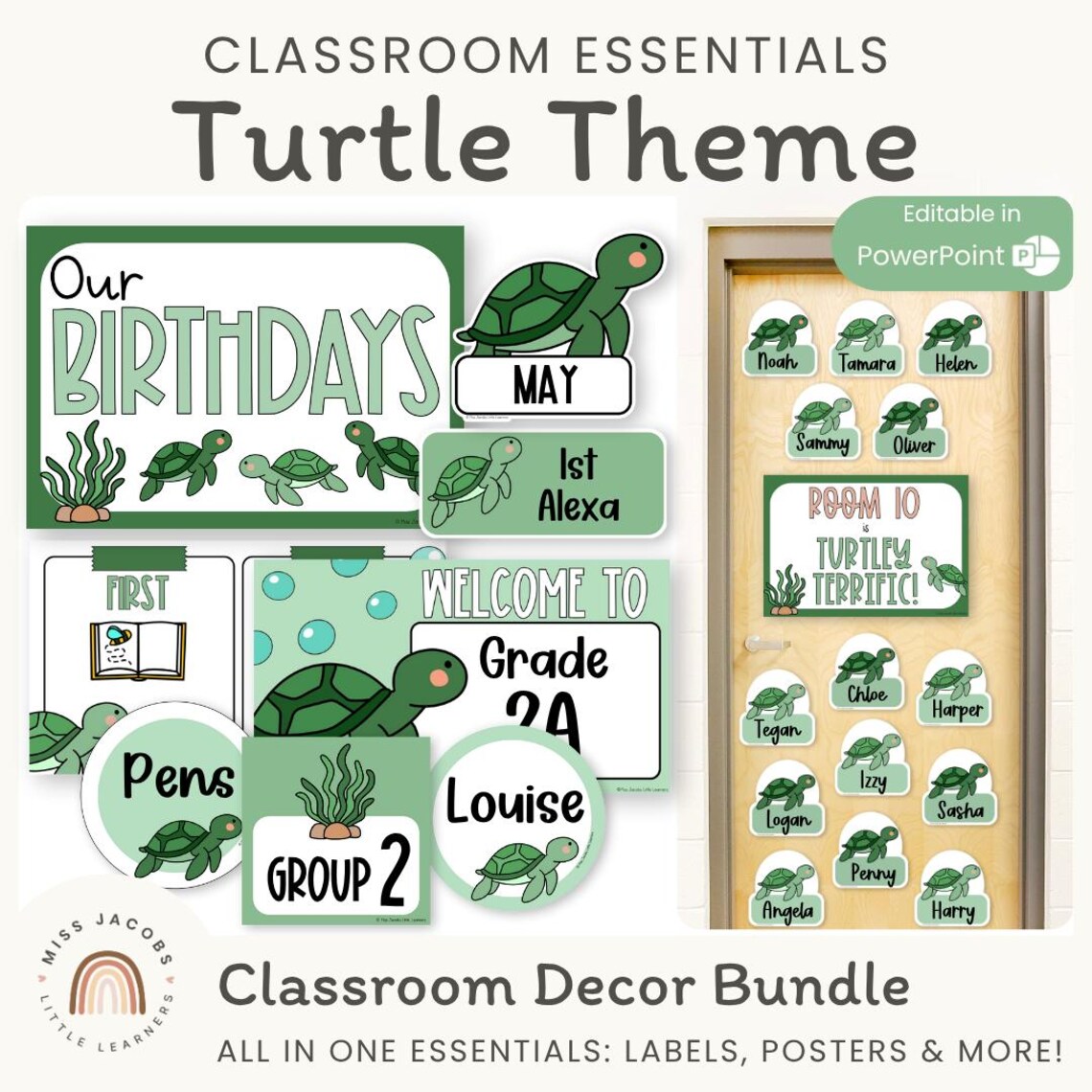 Sea Turtle Classroom Essentials Decor Bundle, Editable Teacher Must ...