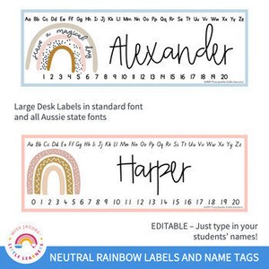 BOHO RAINBOW Classroom Labels & Student Desk Plates | Editable ...