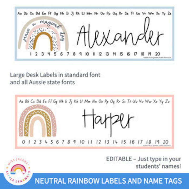 BOHO RAINBOW Classroom Labels & Student Desk Plates Editable - Etsy
