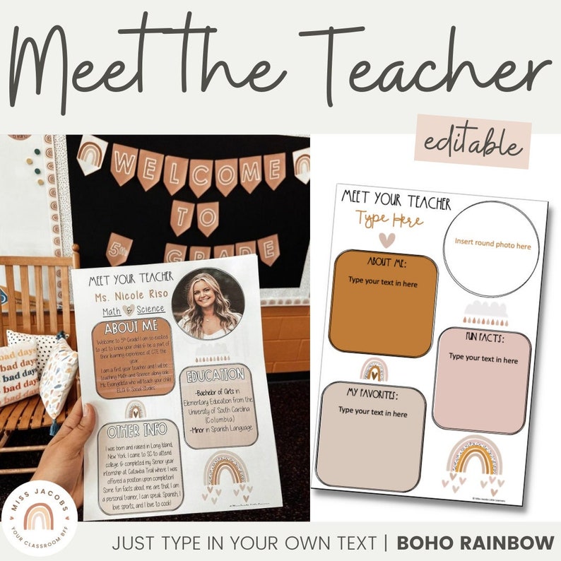 BOHO RAINBOW Meet the Teacher Editable Neutral Classroom - Etsy