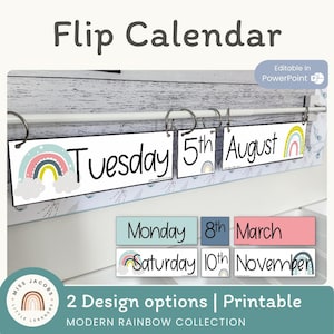 Flip Calendar | Modern Rainbow Calm Color Themed Classroom Decor ...