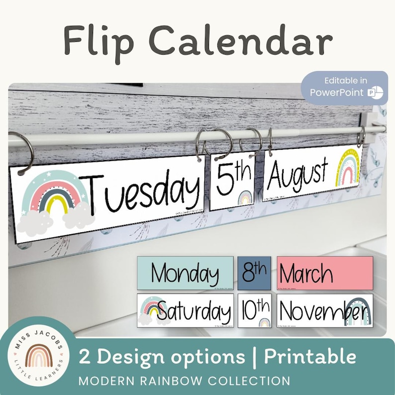 Flip Calendar | Modern Rainbow Calm Color Themed Classroom Decor ...