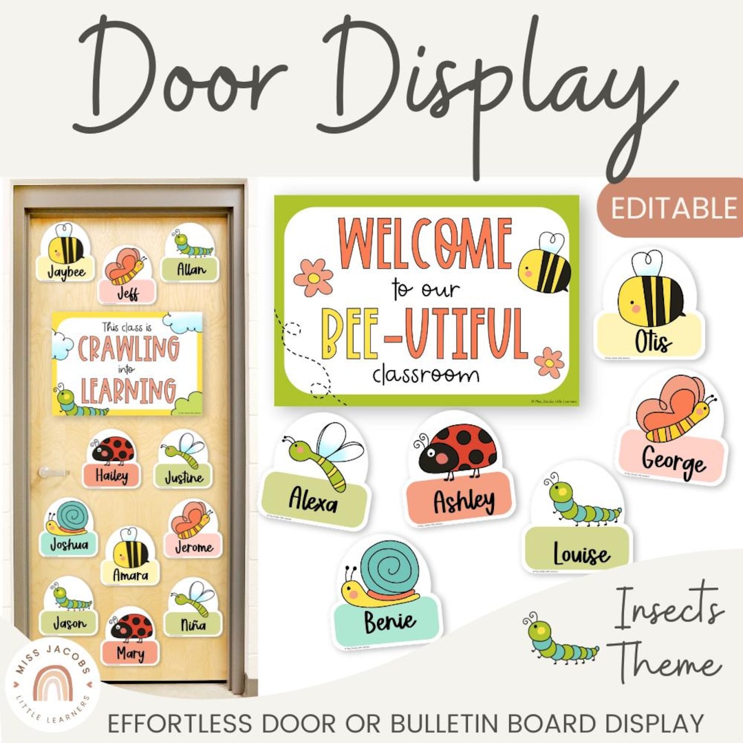Spring Insect Door Display for Classroom, Editable Welcome Signs + Name ...