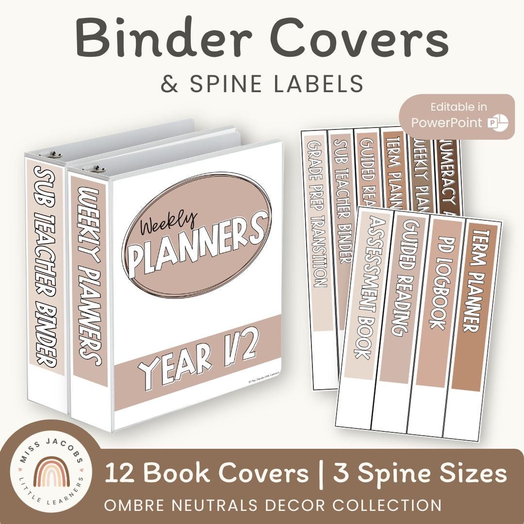 Binder Covers and Spines | OMBRE NEUTRALS | Editable - Etsy
