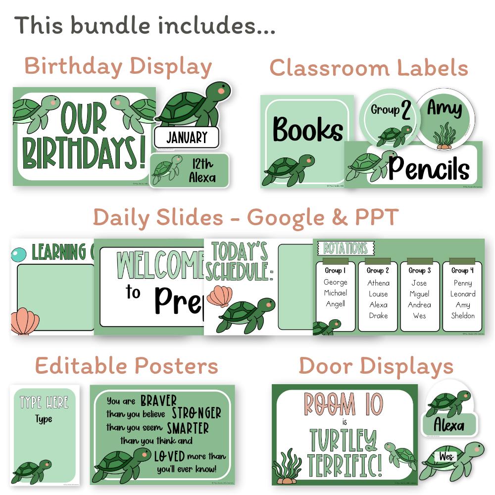 Sea Turtle Classroom Essentials Decor Bundle, Editable Teacher Must ...