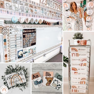 BOHO RAINBOW Classroom Decor Bundle Editable Neutral Rainbow Classroom ...