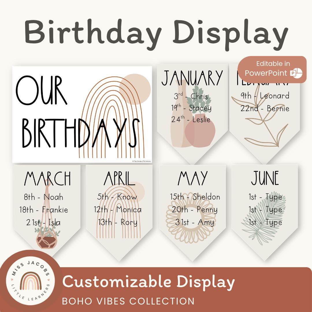 BOHO VIBES Birthday Display | Editable | Desert Neutral Classroom Decor ...