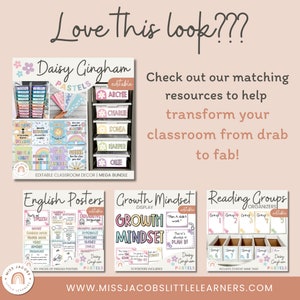 Bulletin Board Lettering Pack | Daisy Gingham Pastel Classroom Decor ...