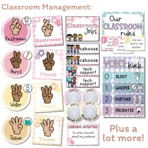 Daisy Gingham Pastels Classroom Decor Bundle | Muted Rainbow Theme ...