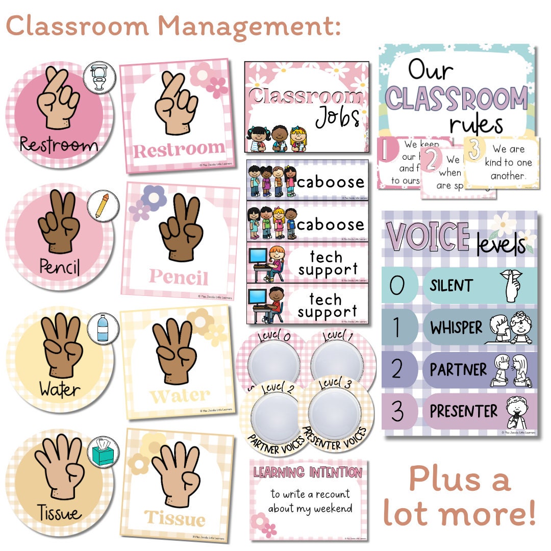 Daisy Gingham Pastels Classroom Decor Bundle | Muted Rainbow Theme ...