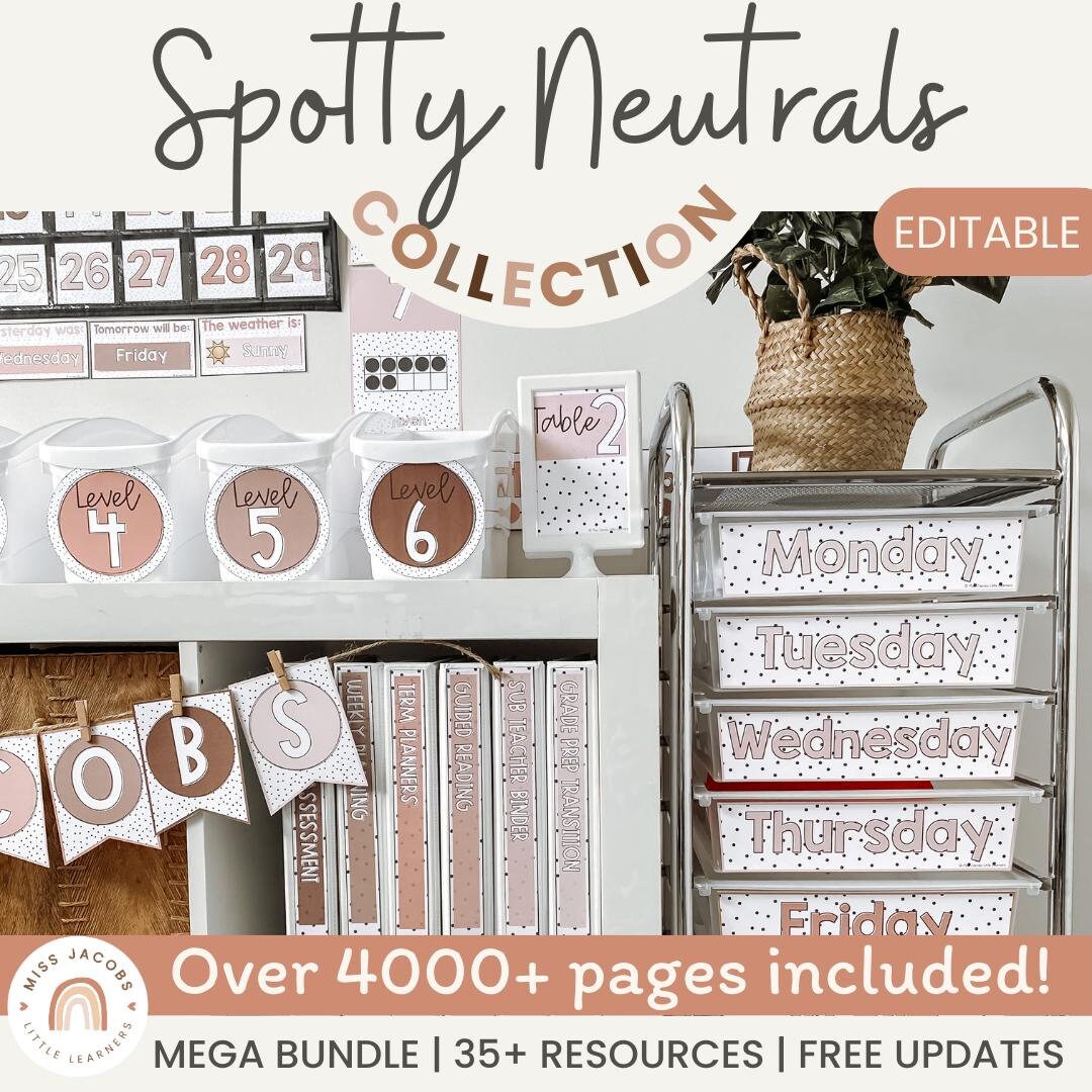SPOTTY NEUTRALS Classroom Decor Bundle | B+W Neutrals | Ombré and ...