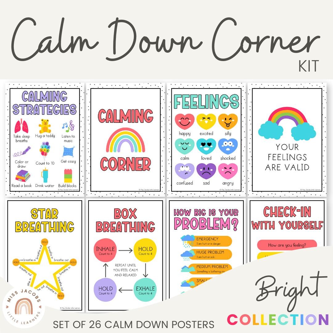 Bright Calm Down Corner Posters, Breathing Exercises Calm Down Kit, SEL ...
