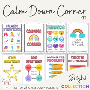 Bright Calm Down Corner Posters, Breathing Exercises Calm Down Kit, SEL ...