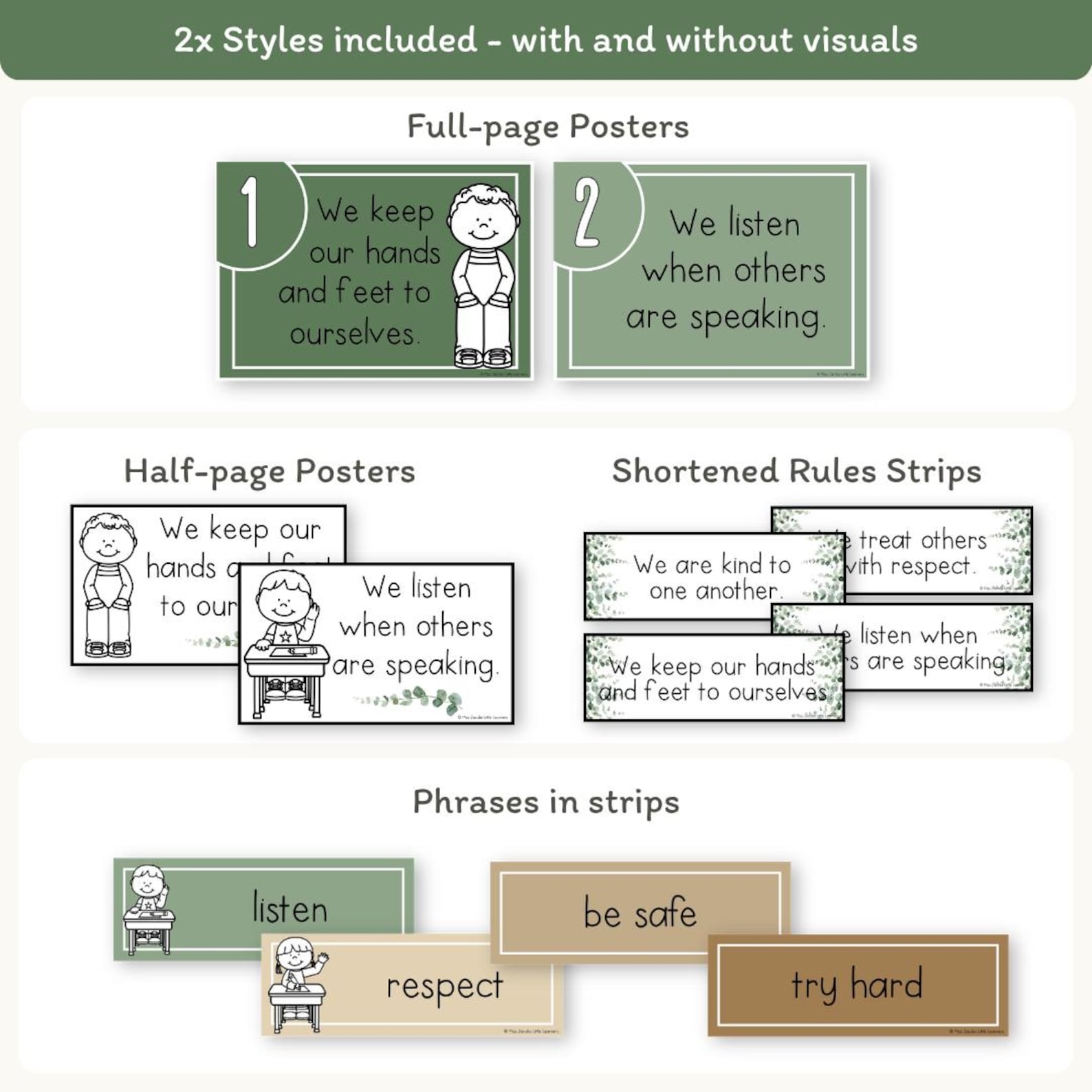 Classroom Rules & Expectations Posters With Visuals, Modern Botanical ...