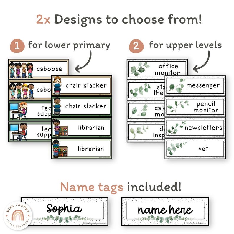 Classroom Job Chart Printable, Editable Nature-themed Job Card Display for Students, Modern ...