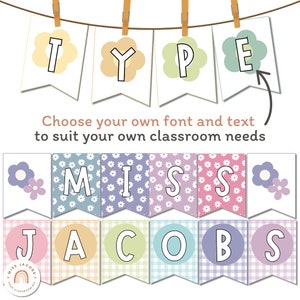 Bunting and Display Banners | Daisy Gingham Pastels Classroom Decor ...