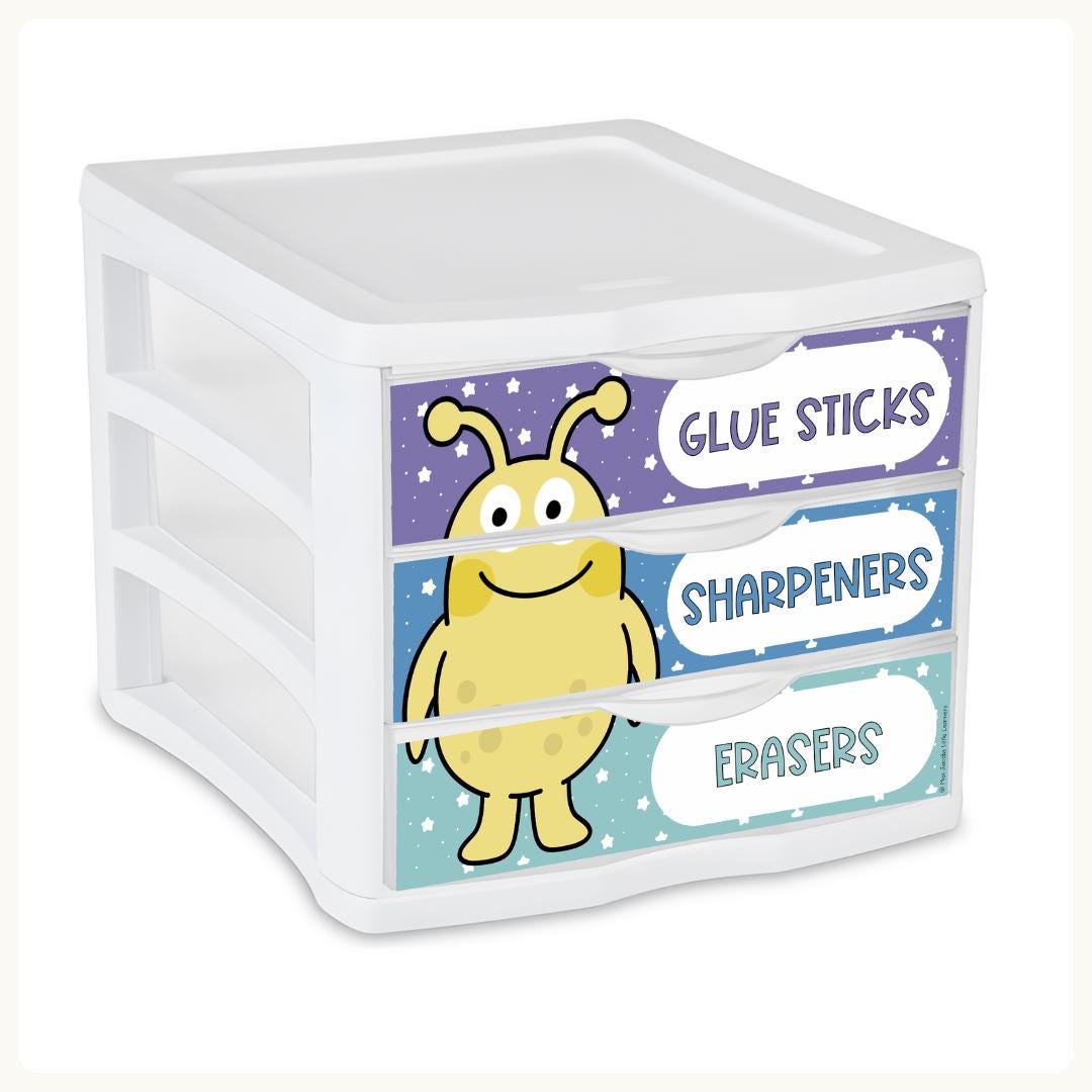 Sterilite 3-drawer Labels: Dreamy Space Theme Classroom Supply ...