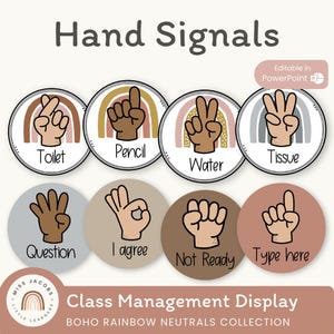 BOHO RAINBOW Hand Signals Posters | Editable | Neutral Rainbow ...