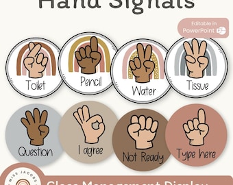 BOHO RAINBOW Hand Signals Posters | Editable | Neutral Rainbow ...