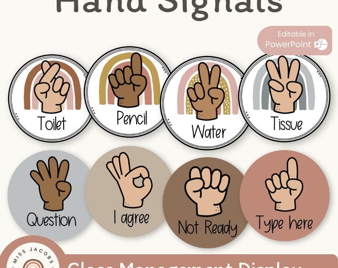 BOHO RAINBOW Hand Signals Posters | Editable | Neutral Rainbow ...