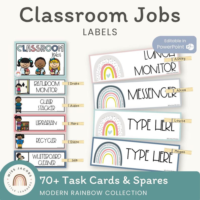 MODERN RAINBOW Classroom Jobs Display | Editable | Calm Colors ...