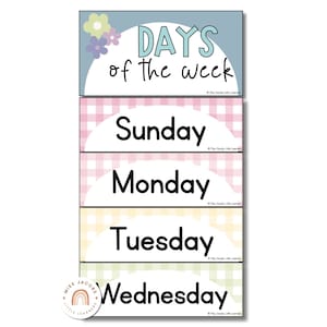 Days and Months Flashcards | Daisy Gingham Pastels Classroom Decor ...