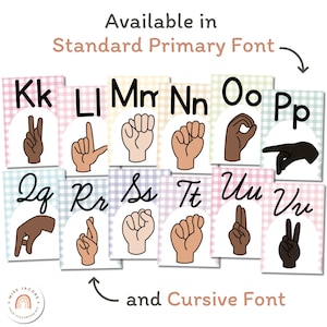 ASL american Sign Language Alphabet Posters Daisy Gingham Pastels ...