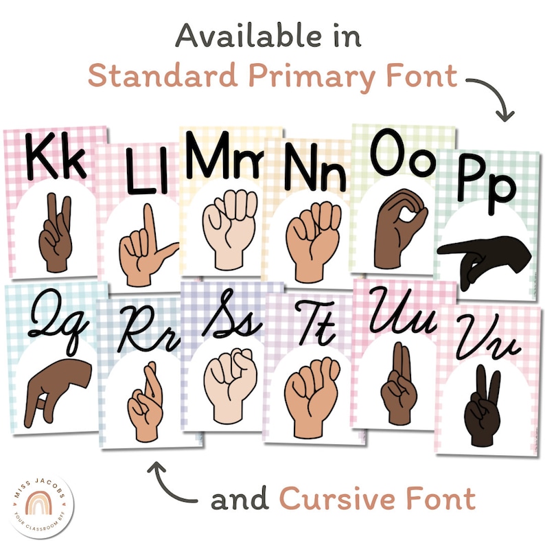 Pastel ASL Alphabet Posters, Daisy Gingham American Sign Language ...