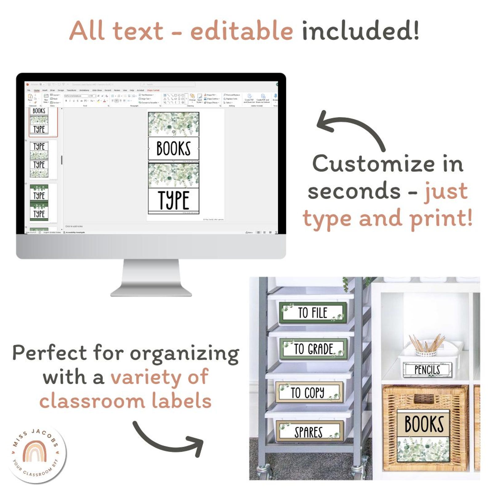 Editable Classroom Labels, Modern Botanical Name & Supply Tags, Tray ...