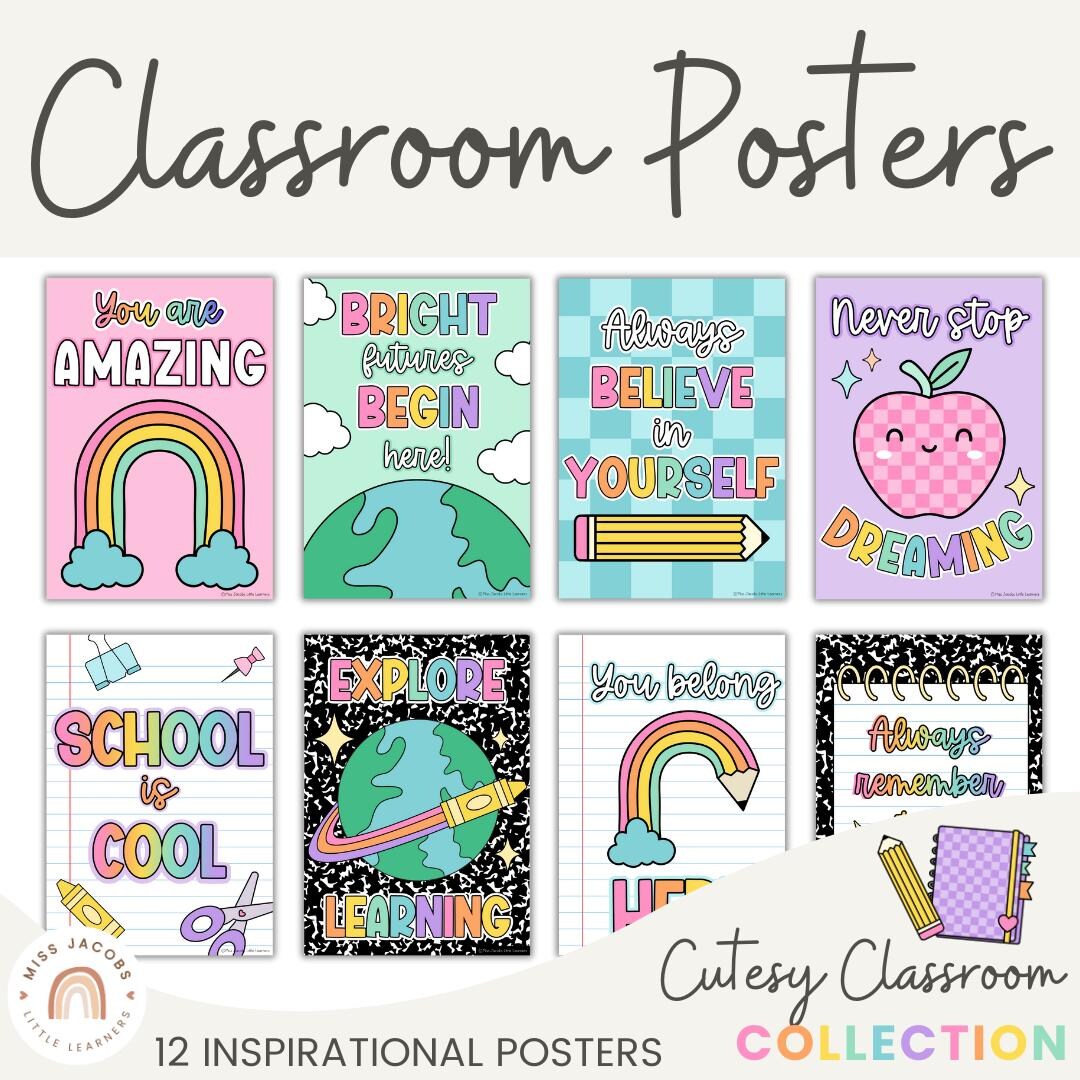 Cutesy Inspirational Classroom Posters, Composition Book Motivational ...