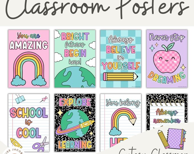 Cutesy Inspirational Classroom Posters, Composition Book Motivational ...