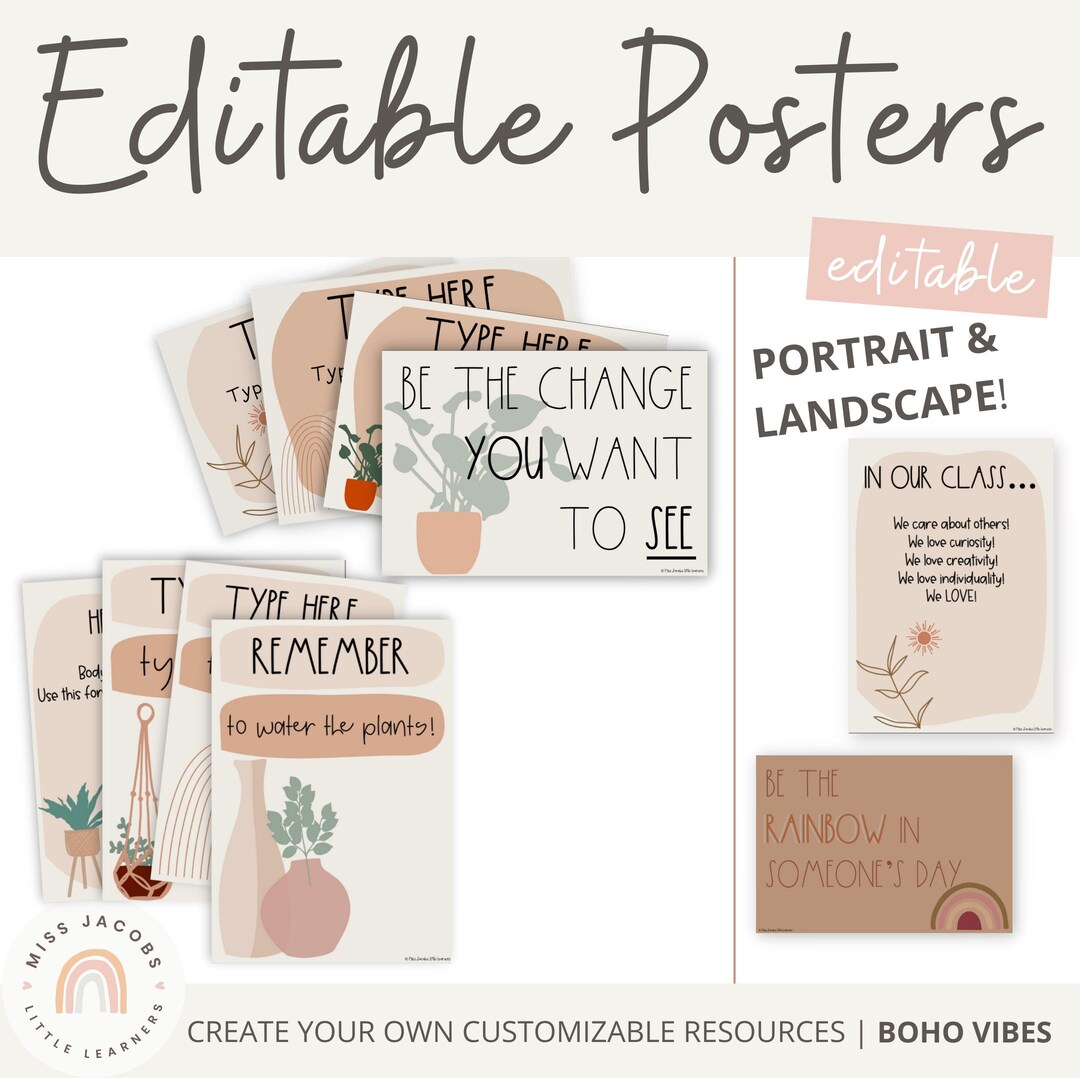 BOHO VIBES Editable Classroom Posters | Desert Neutral Classroom Decor ...