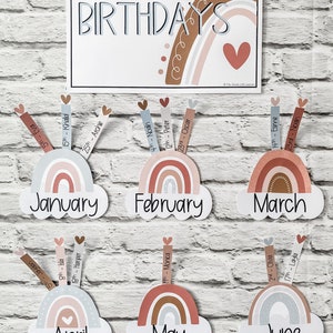 Earthy Boho Rainbow Birthday Display | Editable Neutral Classroom Decor ...