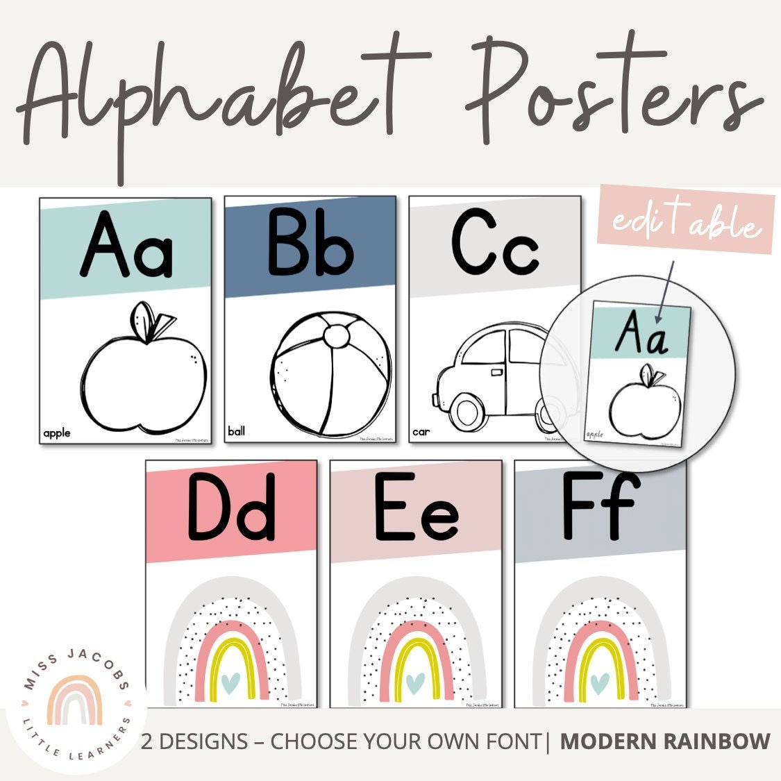 MODERN RAINBOW Alphabet Posters Editable Calm Colors | Etsy