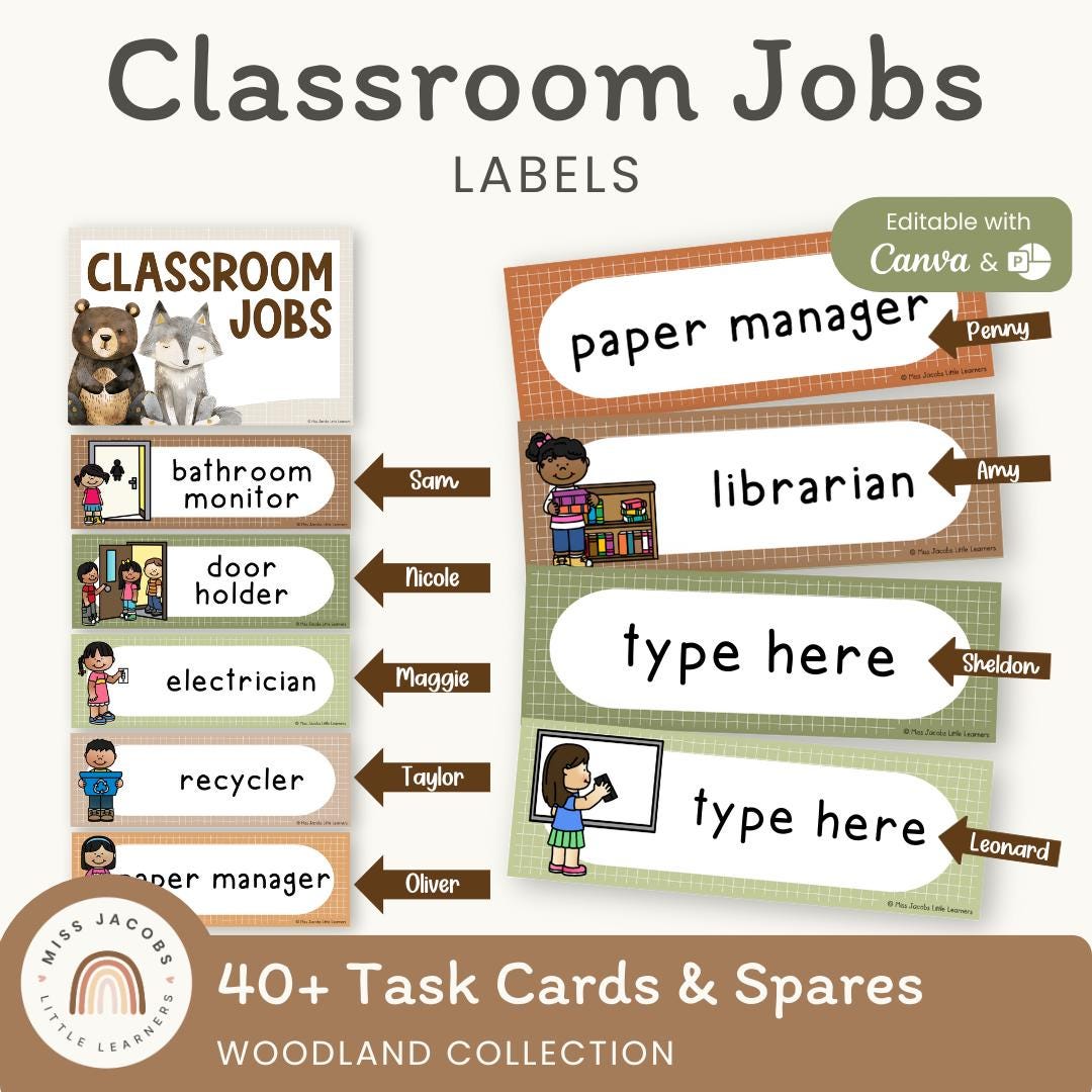 Woodland Classroom Job Chart Forest Animals Theme, Editable Nature ...
