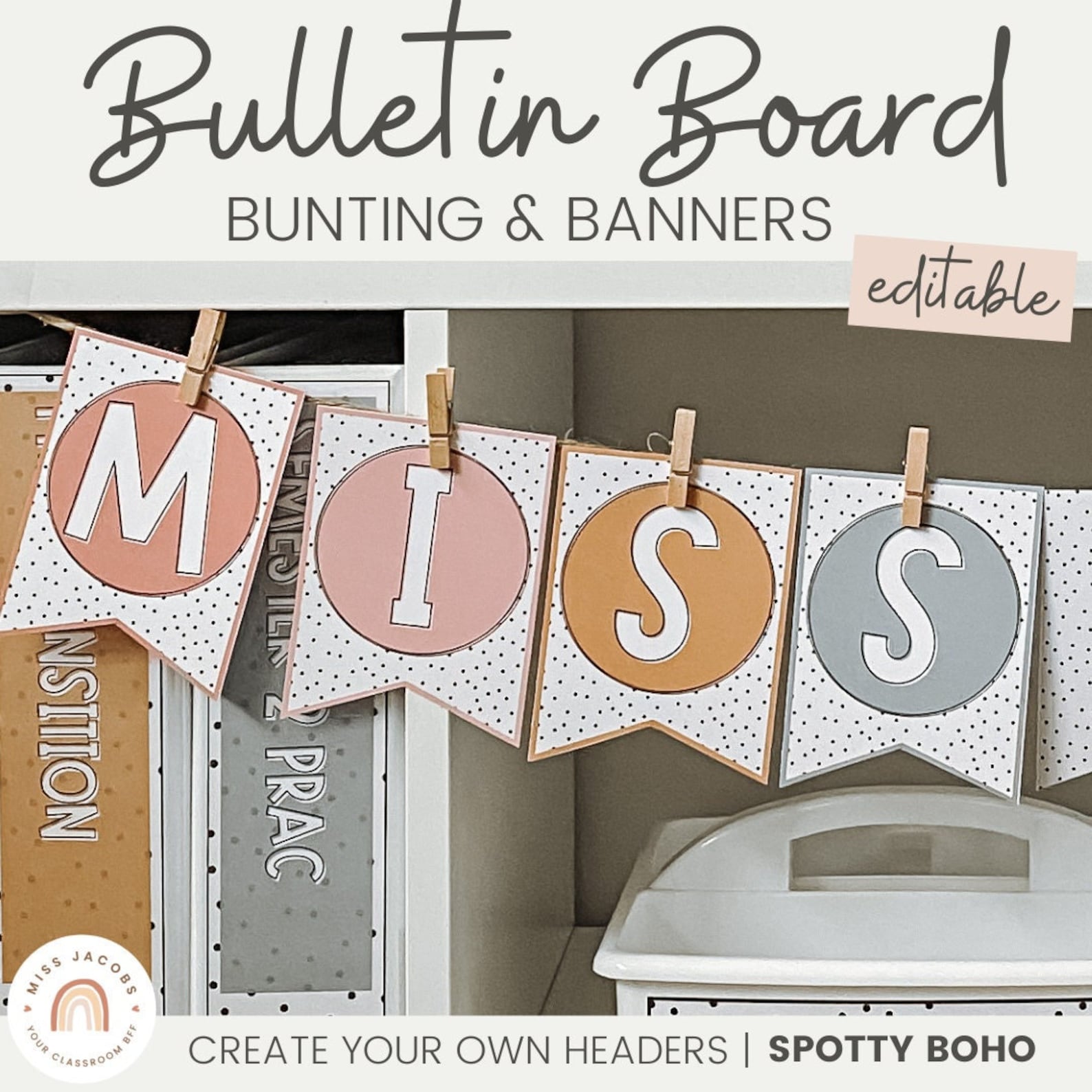 Bulletin Board Bunting SPOTTY BOHO Editable - Etsy UK