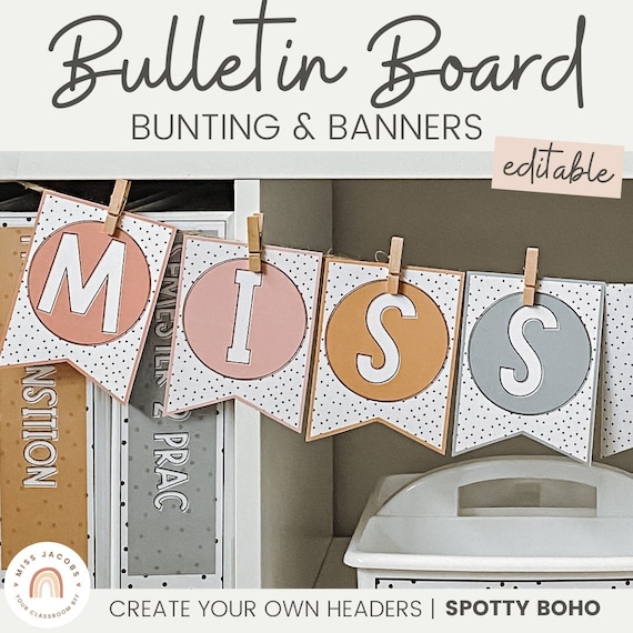 Bulletin Board Bunting SPOTTY BOHO Editable - Etsy