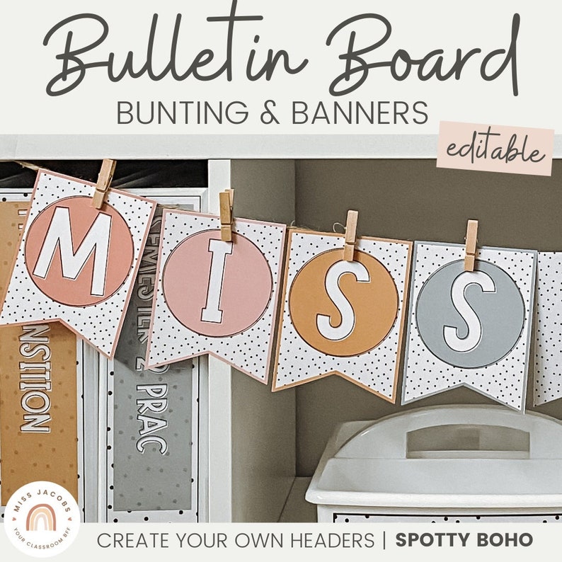 Bulletin Board Bunting | SPOTTY BOHO | Editable - Etsy