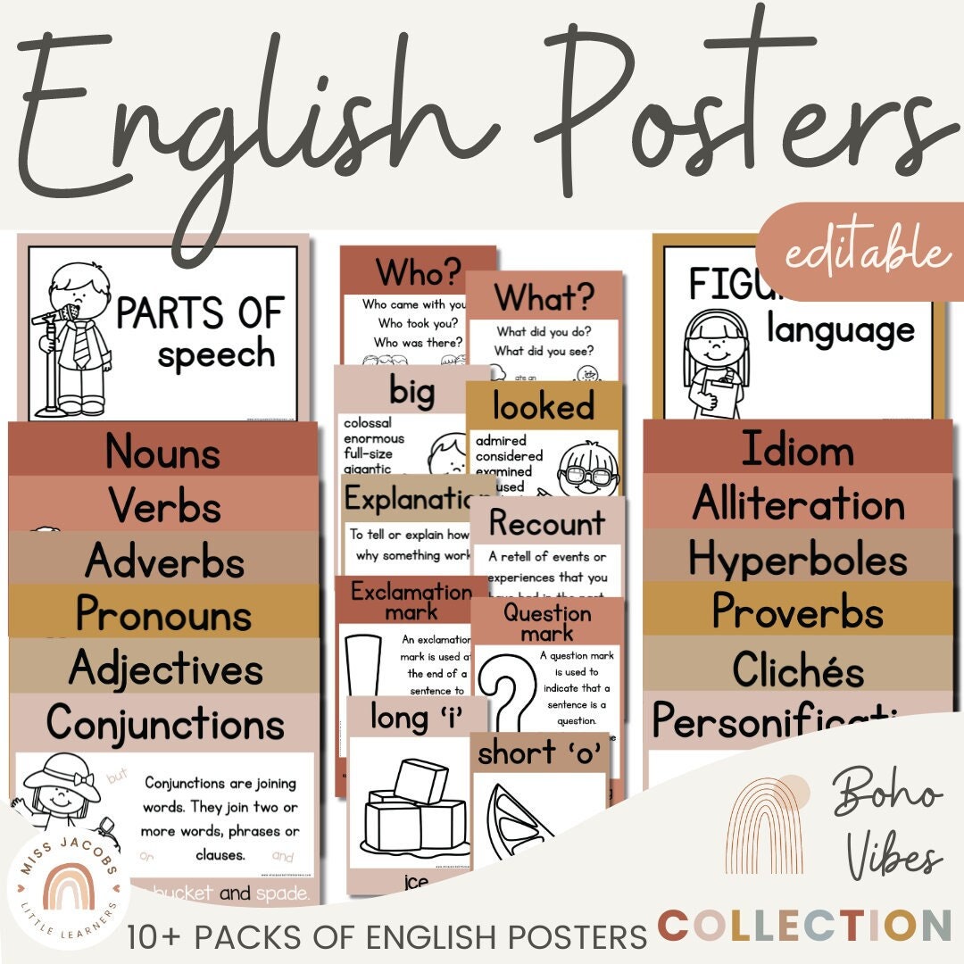 English Posters Bundle BOHO VIBES Desert Neutral Classroom Decor ...
