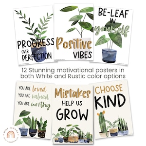 Modern Boho Plants Motivational Growth Mindset Classroom Posters ...